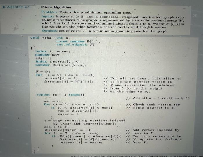Solved Prim's Algorithm Problêm: Detormine a minimum | Chegg.com