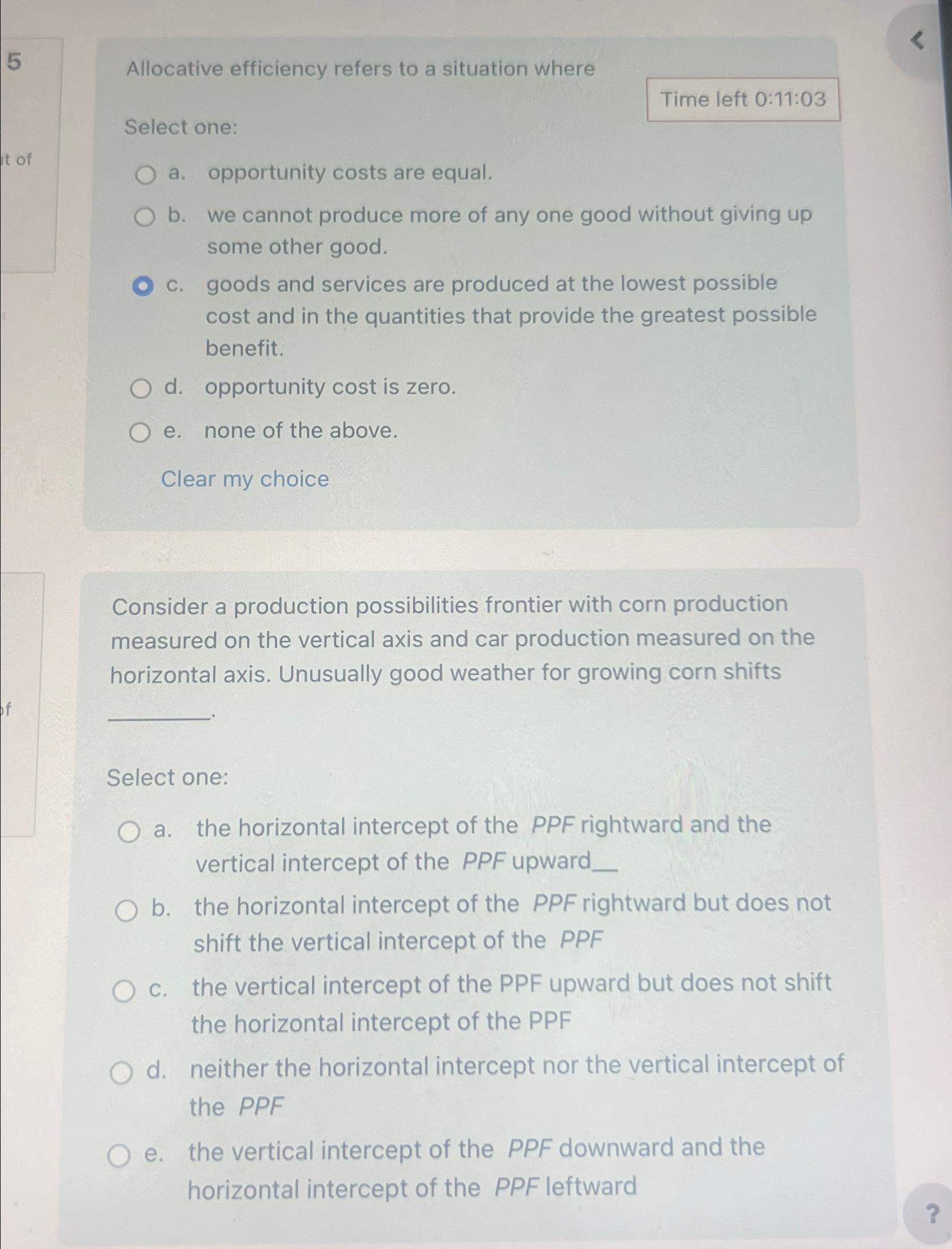 Solved Allocative efficiency refers to a situation whereTime | Chegg.com