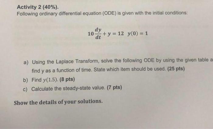 Solved Activity 2 (40\%). Following ordinary differential | Chegg.com