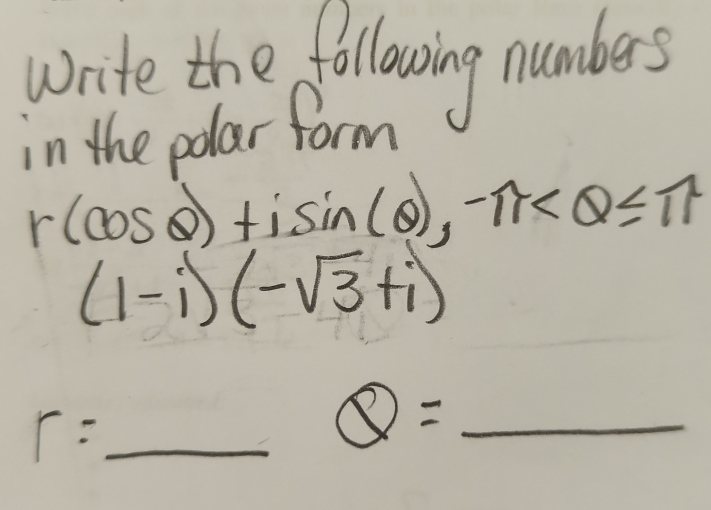 Solved Write the following numbers in the polar | Chegg.com