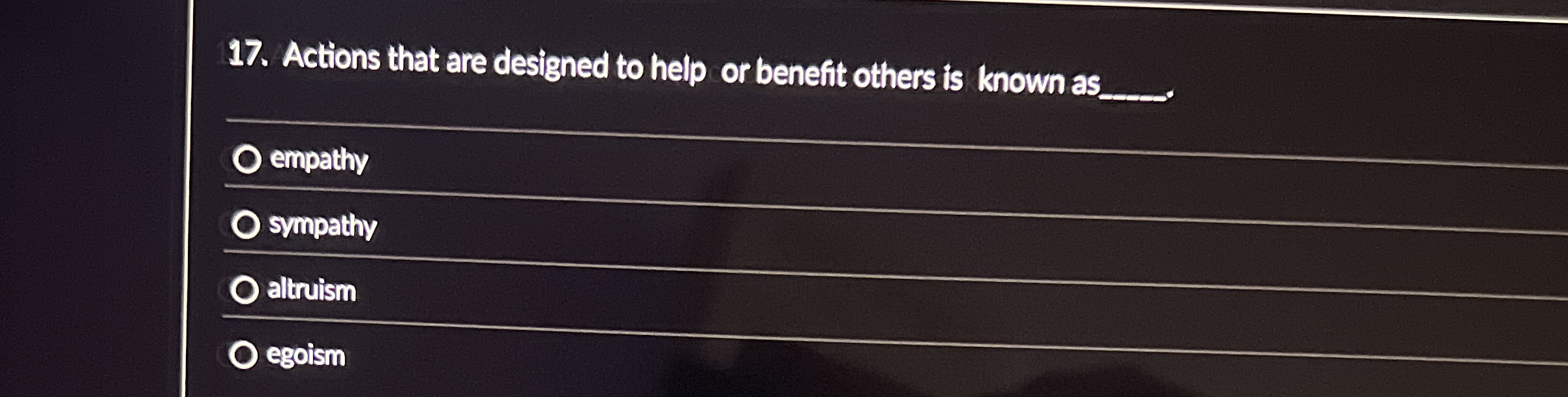 Solved Actions that are designed to help or benefit others | Chegg.com