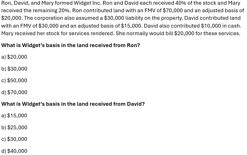 Solved Ron, David, and Mary formed Widget Inc. Ron and David | Chegg.com