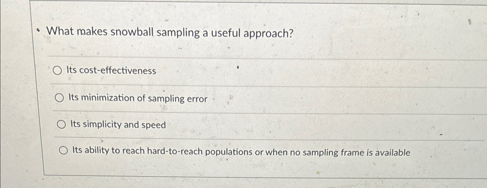Solved What makes snowball sampling a useful approach?Its | Chegg.com