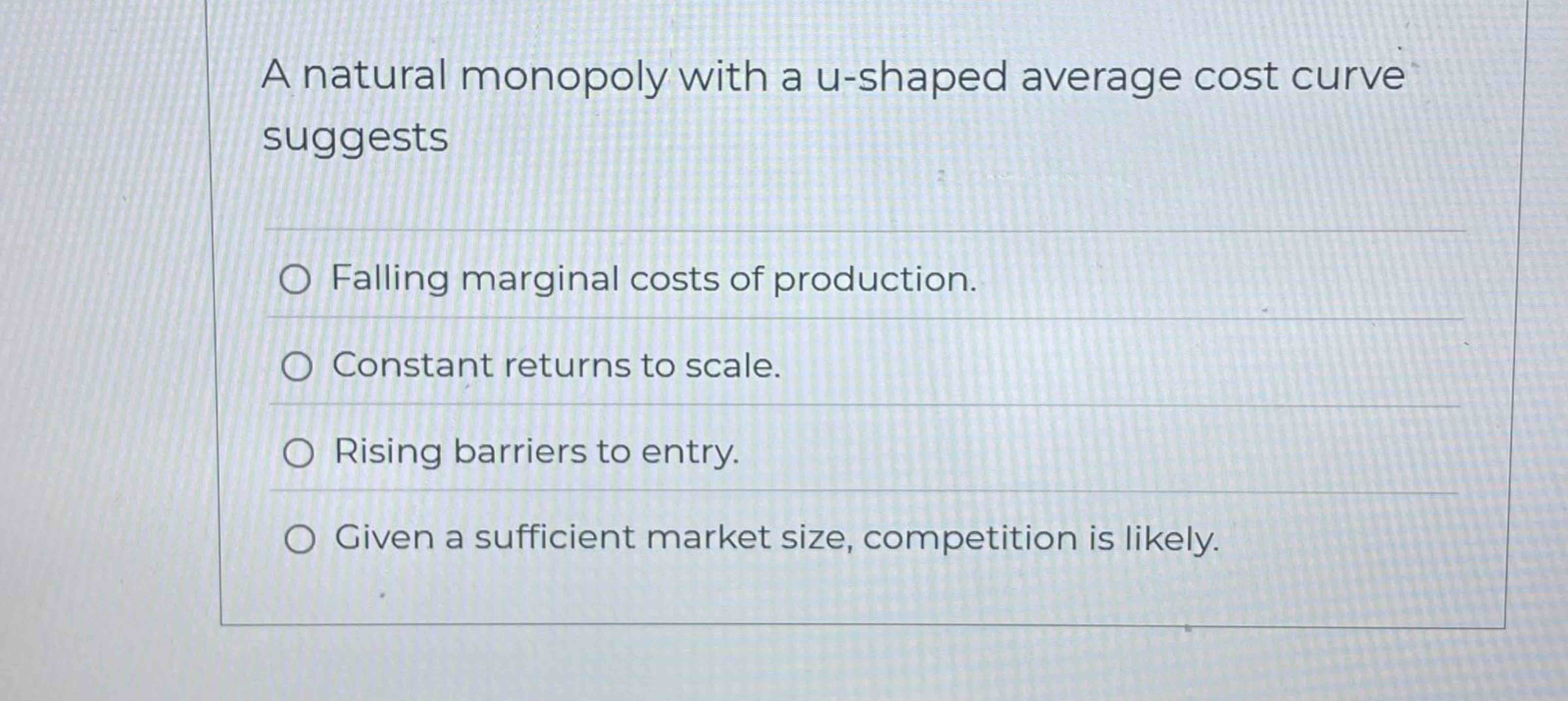 Solved A natural monopoly with a u-shaped average cost curve | Chegg.com