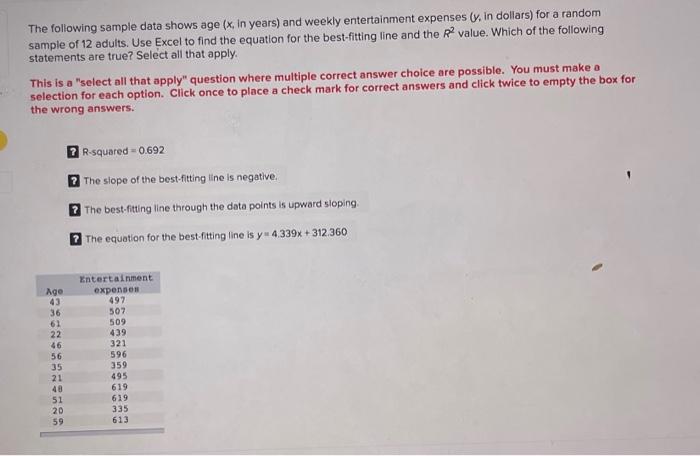 Solved The following sample data shows age ( x, in years) | Chegg.com