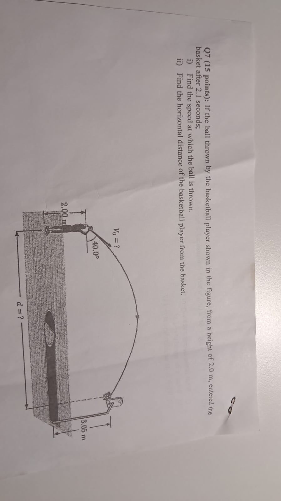 Solved Q7 (15 ﻿points): If the ball thrown by the basketball | Chegg.com