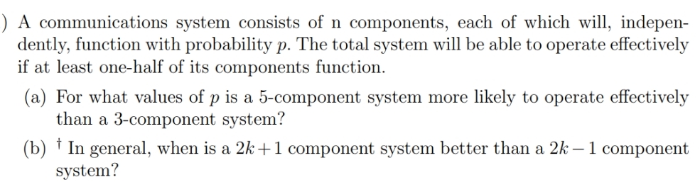 Solved A communications system consists of n components, | Chegg.com