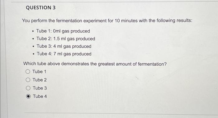 Solved QUESTION 3 You perform the fermentation experiment | Chegg.com