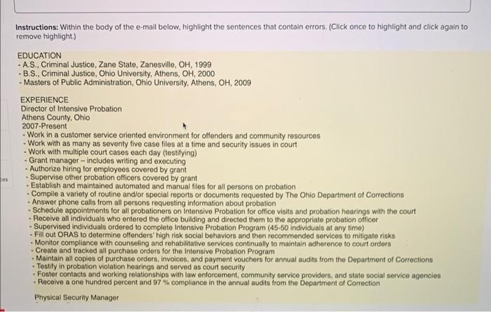 Instructions: Within the body of the e-mail below, | Chegg.com