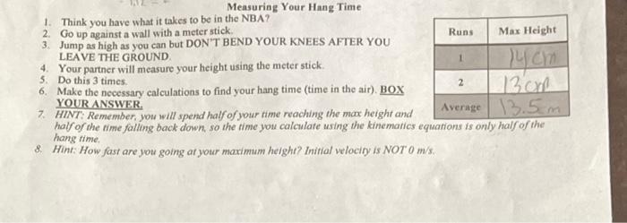 Solved Measuring Your Hang Time 1. Think you have what it | Chegg.com