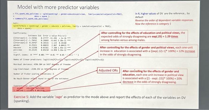 Solved Model with more predictor variables Exercise 5: Add | Chegg.com