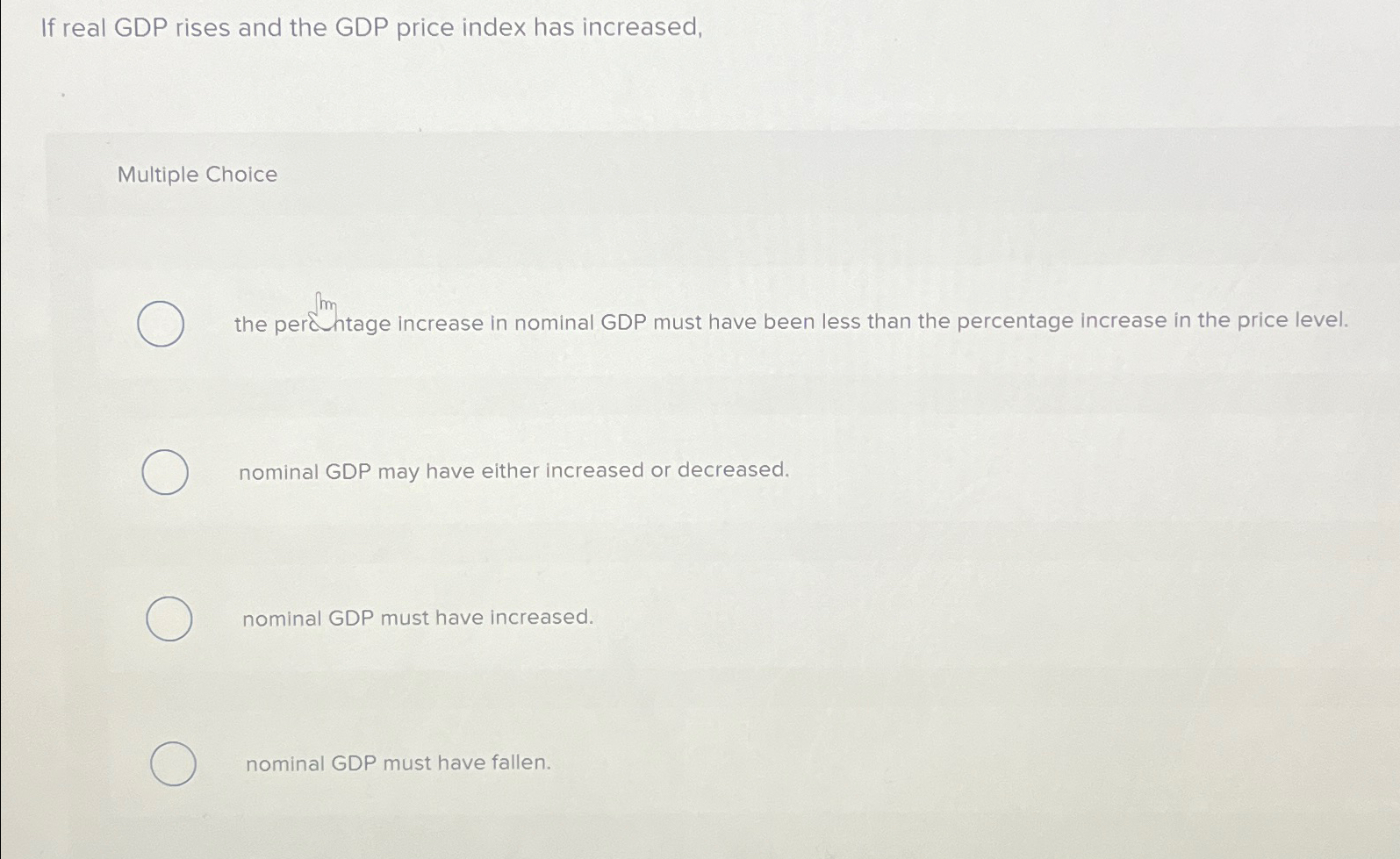 Solved If real GDP rises and the GDP price index has | Chegg.com