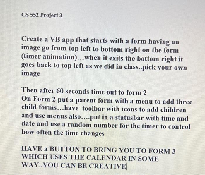 Solved CS 552 Project 3 a Create a VB app that starts with a | Chegg.com