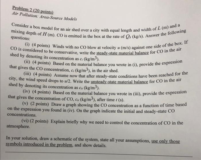 Solved Problem 2 (20 points) Air Pollution: Area-Source | Chegg.com