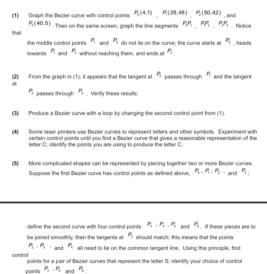 Solved (1) ﻿Graph the Bezier curve with control points | Chegg.com