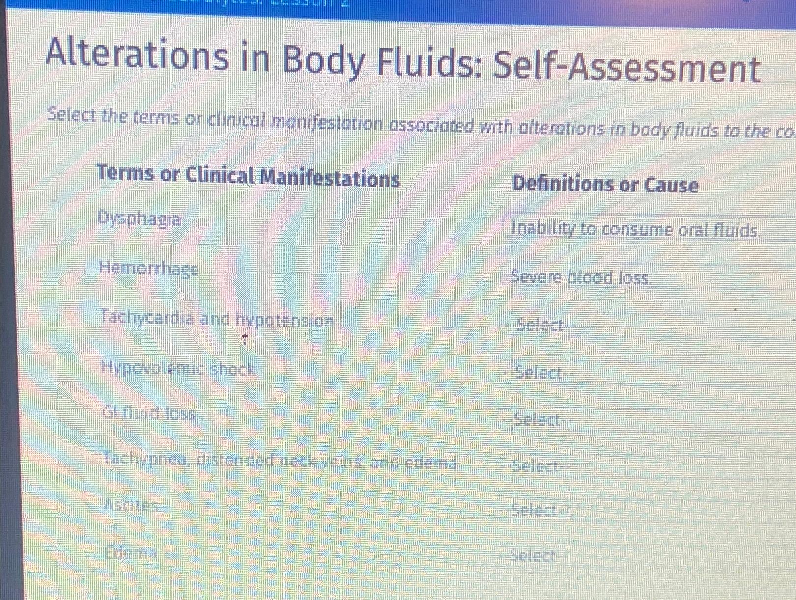 Solved Alterations in Body Fluids: Self-AssessmentSelect the | Chegg.com