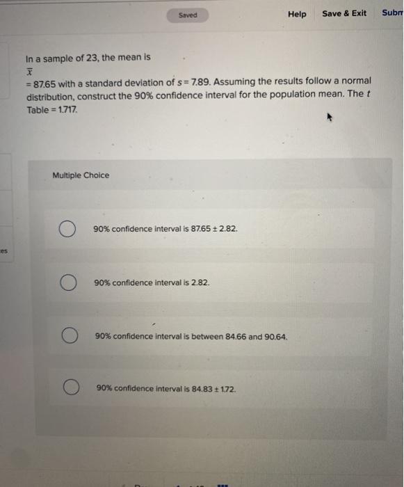 Solved Saved Help Save & Exit Subn In a sample of 23, the | Chegg.com