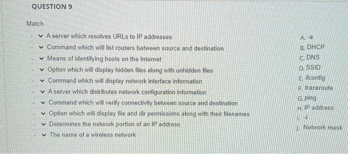 Solved Match A server which resolves URLs to IP addresses A. | Chegg.com