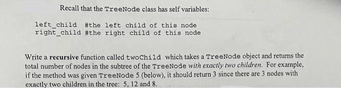 Recall that the TreeNode class has self variables: | Chegg.com