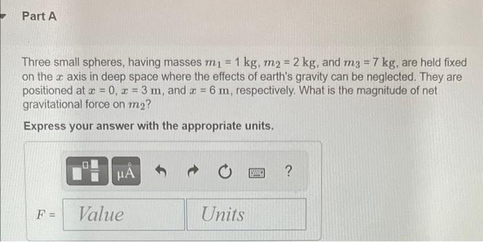 Solved Three small spheres, having masses m1=1 kg,m2=2 kg, | Chegg.com