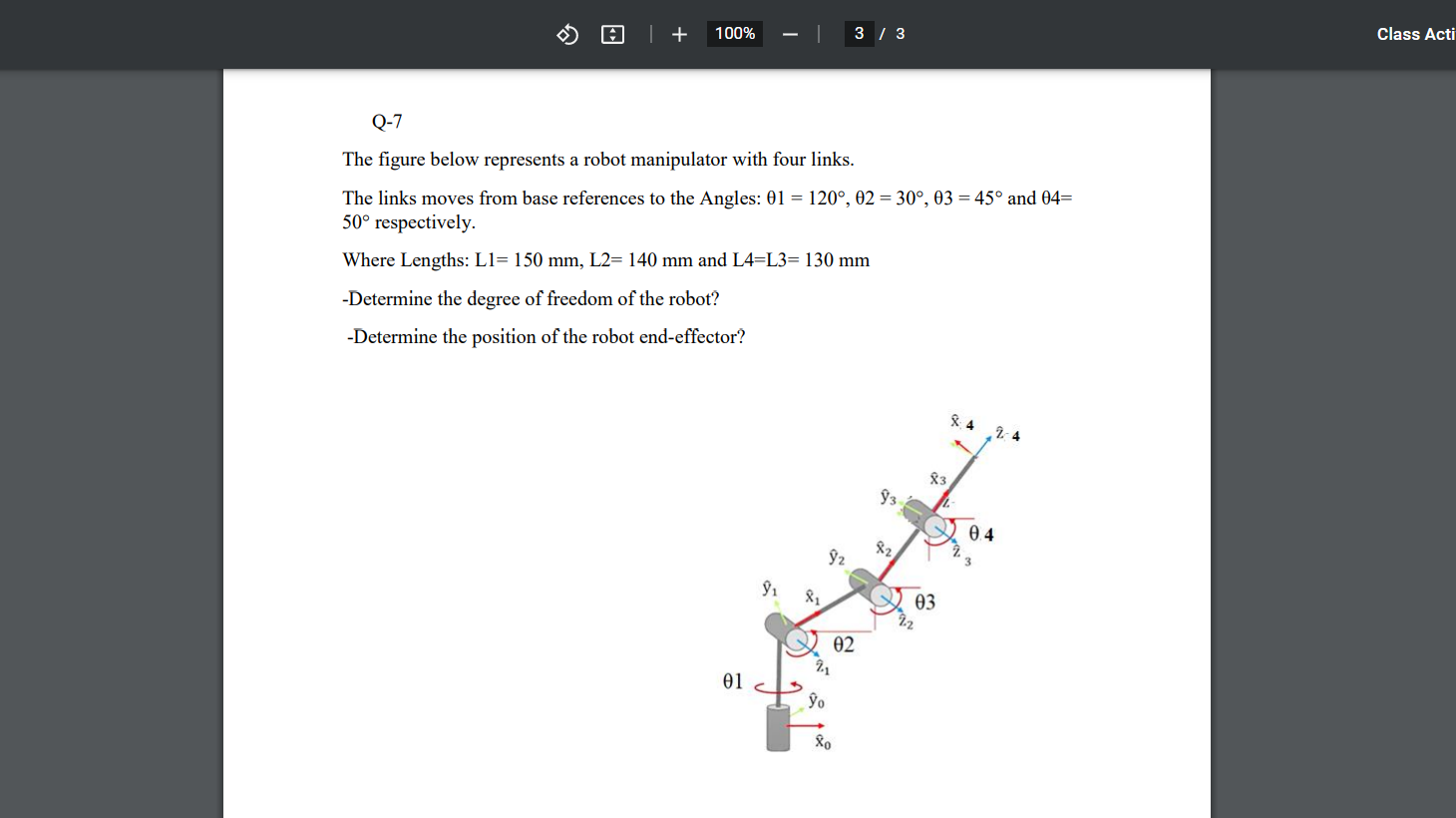 Solved Q-7 The figure below represents a robot manipulator | Chegg.com