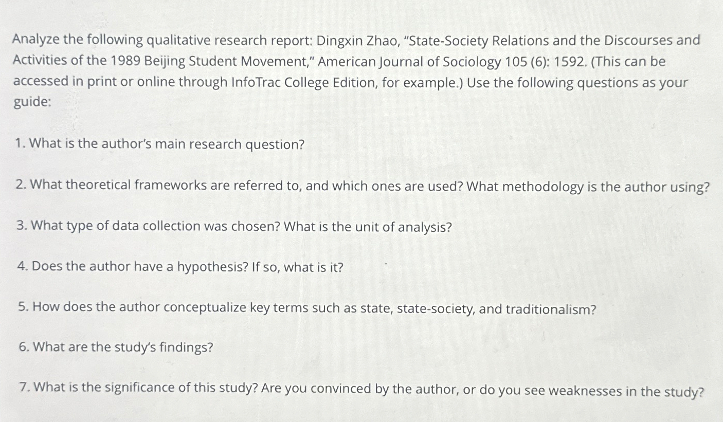 Solved Analyze the following qualitative research report: | Chegg.com