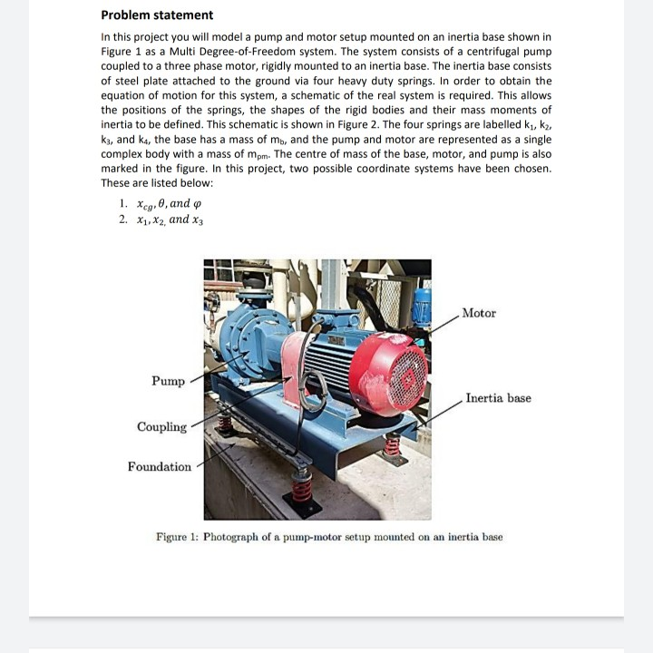 In this project you will model a pump and motor setup | Chegg.com