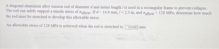 Solved A diagonal aluminum alloy tension rod of diameter d | Chegg.com