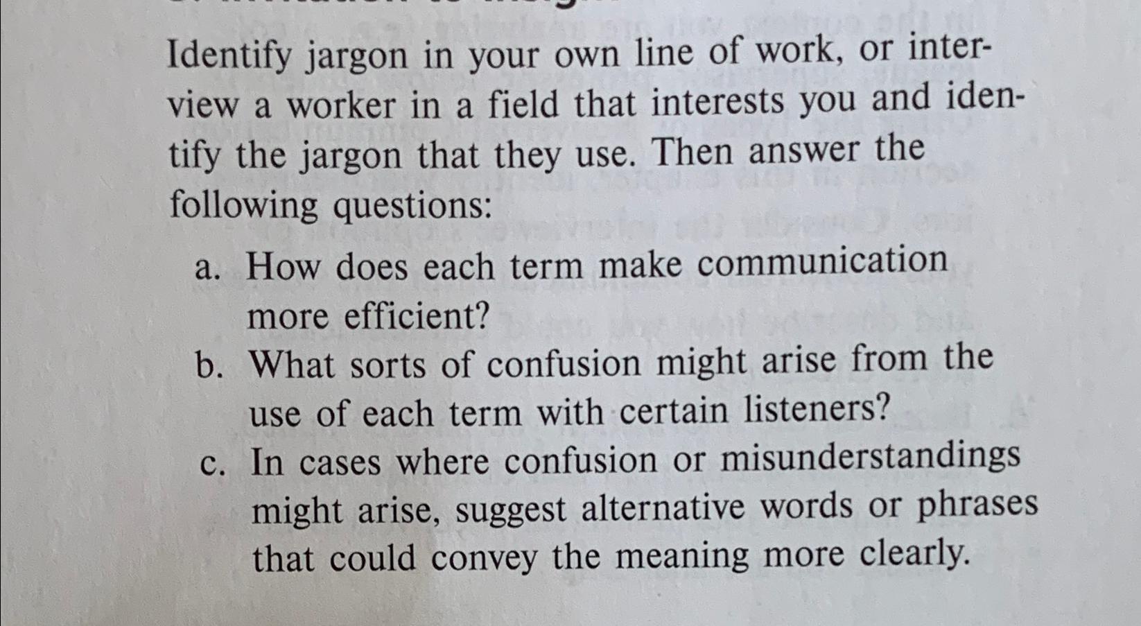 Solved Identify jargon in your own line of work, or | Chegg.com