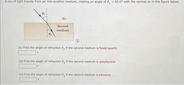 Solved ray of light travels from air into another medium, | Chegg.com