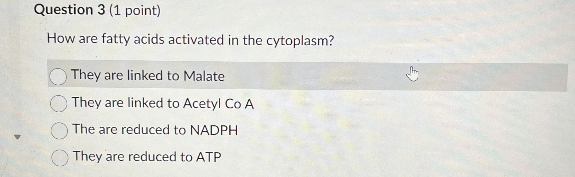 Solved Question 3 (1 ﻿point)How are fatty acids activated in | Chegg.com