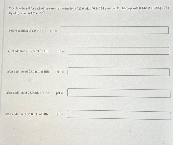 Solved Calculate the pH for each of the cases in the | Chegg.com