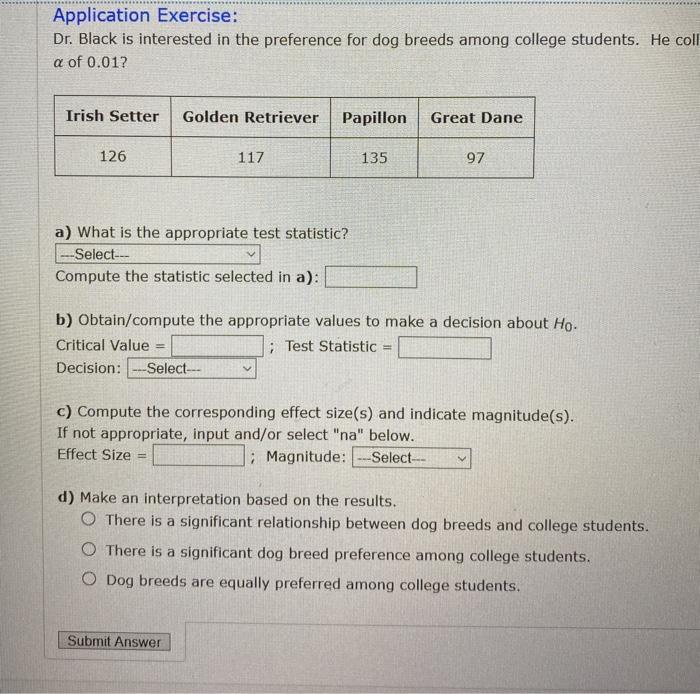 Solved dr. black is interested in the preference for dog | Chegg.com
