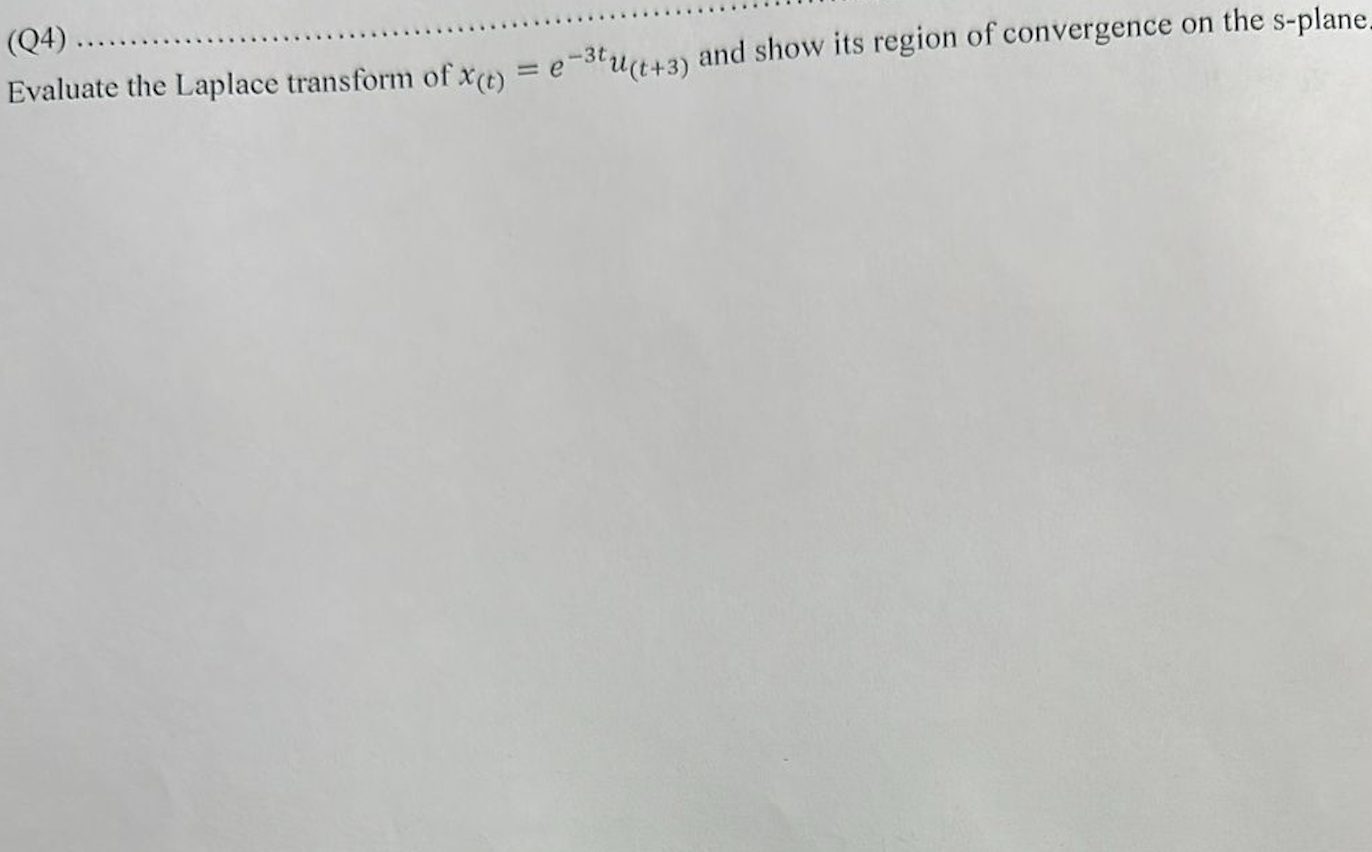 Solved (Q4)Evaluate the Laplace transform of x(t)=e-3tu(t+3) | Chegg.com