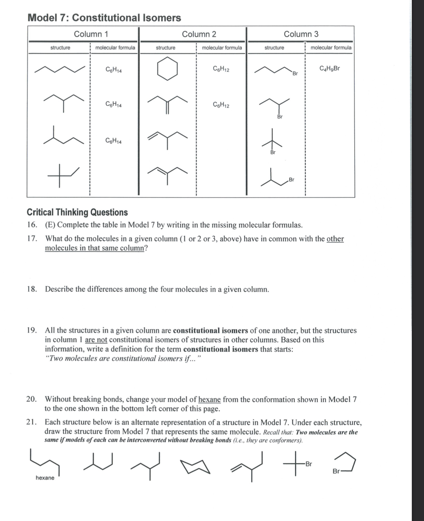 Model 7: Constitutional IsomersCritical Thinking | Chegg.com