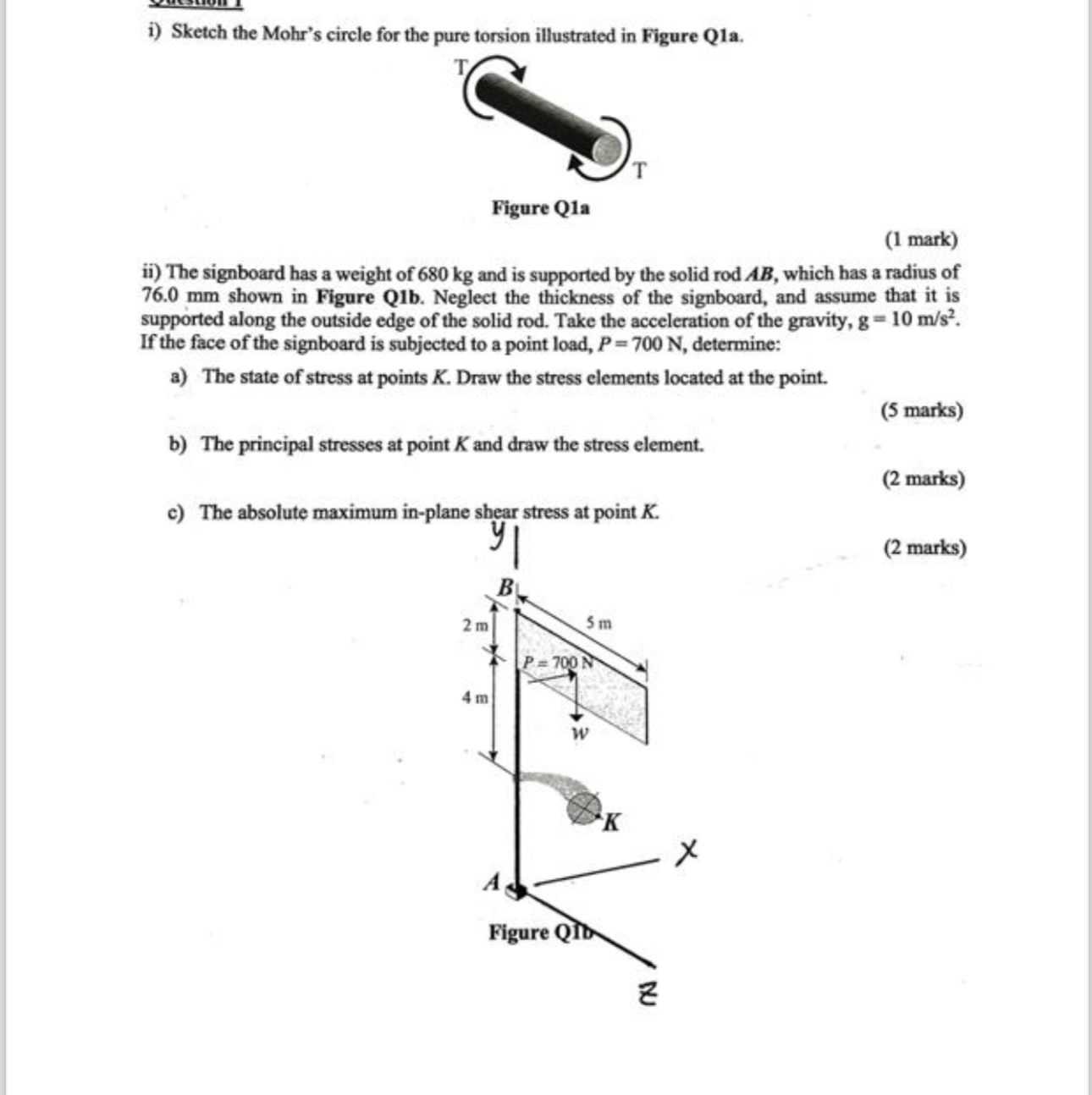Solved i) ﻿Sketch the Mohr's circle for the mure toreion | Chegg.com