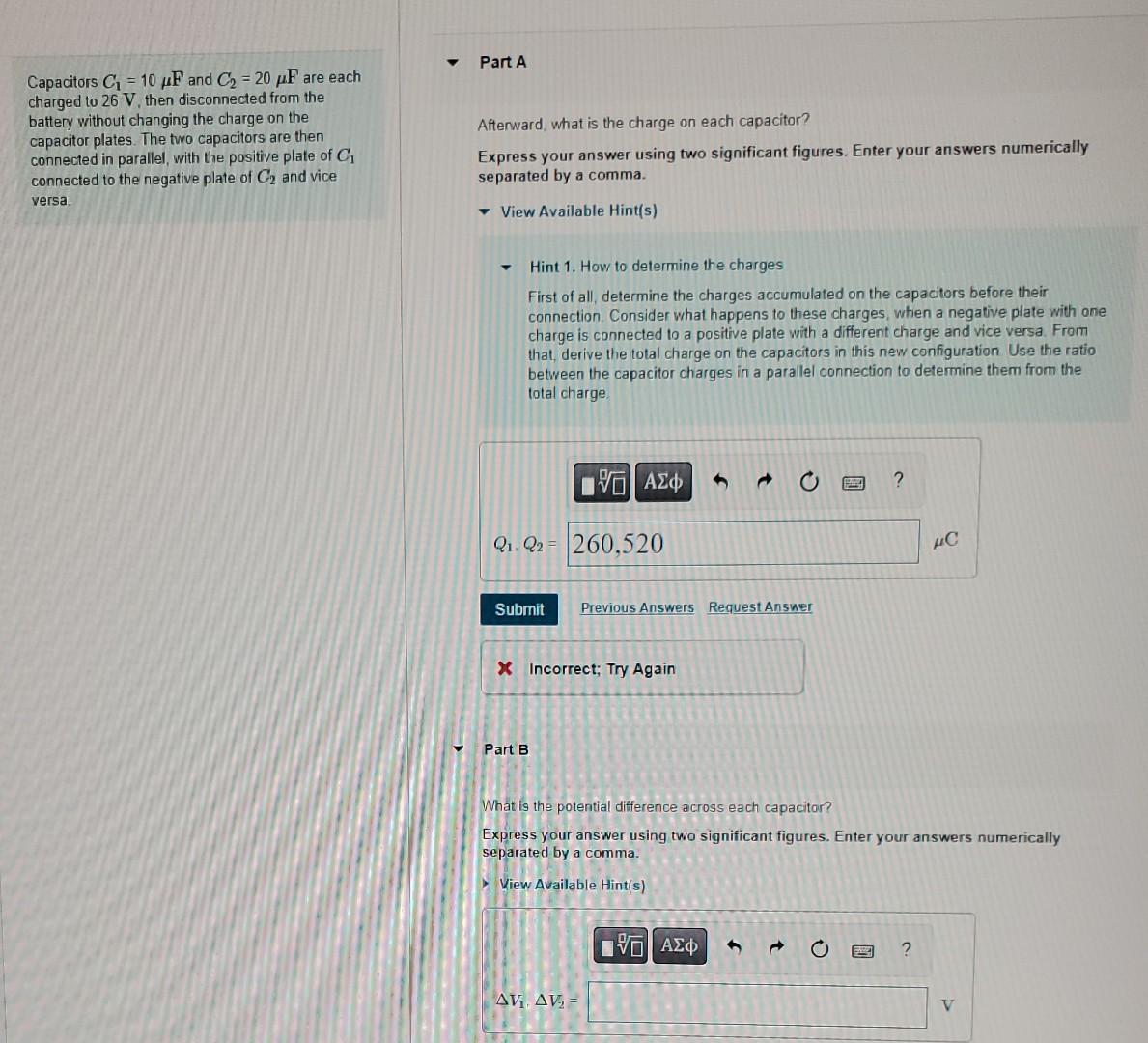 Solved Capacitors C1=10μF and C2=20μF are each charged to 26 | Chegg.com