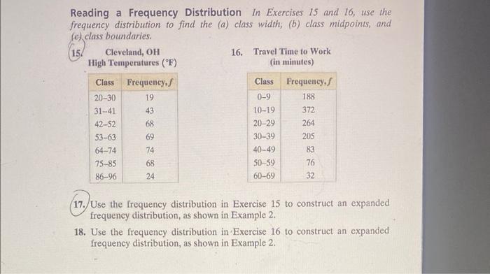 Solved Reading a Frequency Distribution In Exercises 15 and | Chegg.com