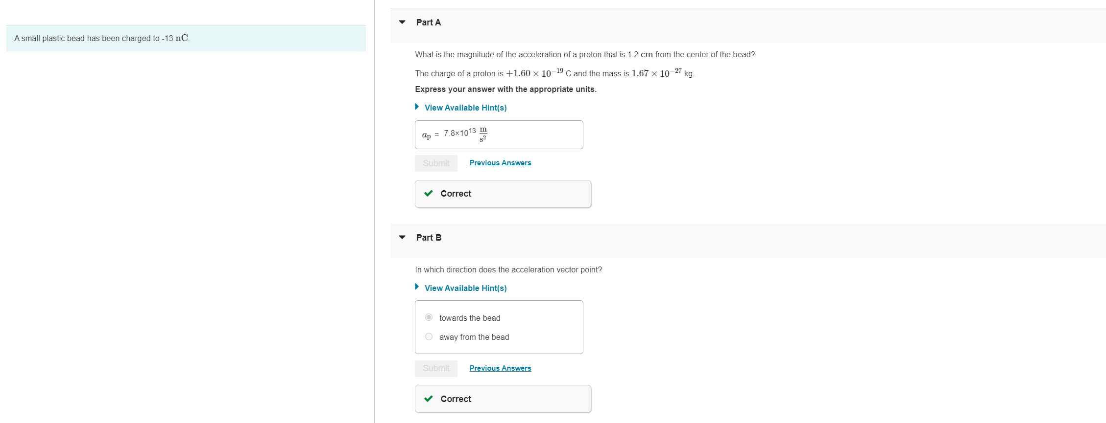 Solved What is the magnitude of the acceleration of a proton | Chegg.com