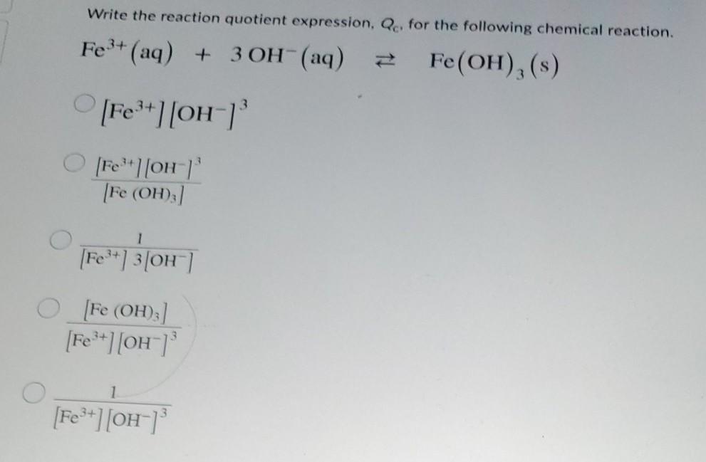 Solved Write the reaction quotient expression, Qc. for the | Chegg.com