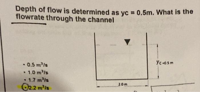 Solved Depth of flow is determined as yc = 0.5m. What is the | Chegg.com
