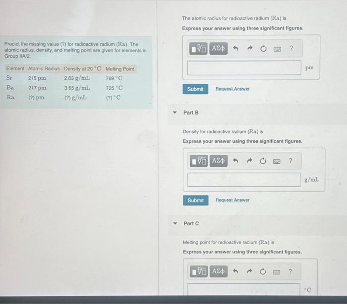 Solved The alomic radius for radioactive radium ( Ra ) is | Chegg.com
