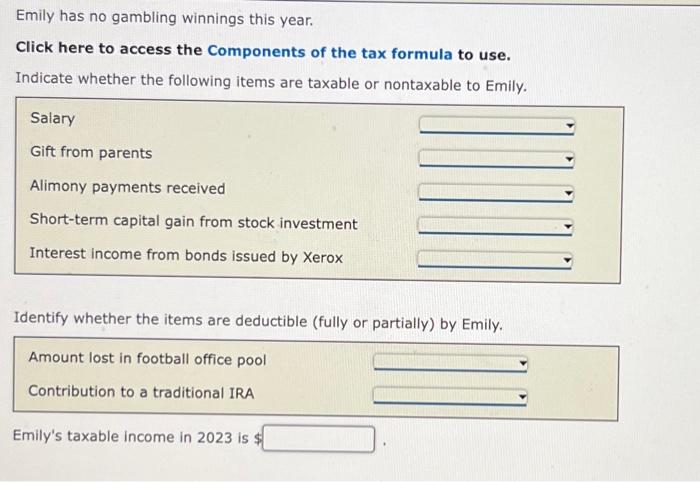 Solved Emily has no gambling winnings this year. Click | Chegg.com