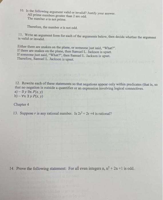 Solved 10. Is the following argument valid or invalid? | Chegg.com