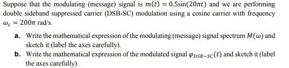 Solved Suppose that the modulating (message) signal is | Chegg.com