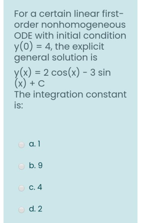 Solved For a certain linear first- order nonhomogeneous ODE | Chegg.com