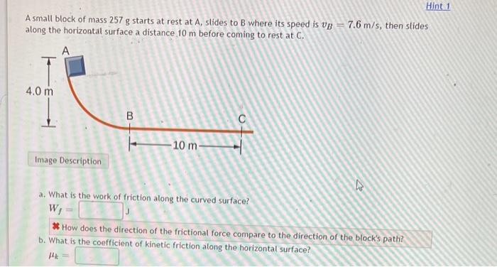 Solved A small block of mass 257 g starts at rest at A, | Chegg.com