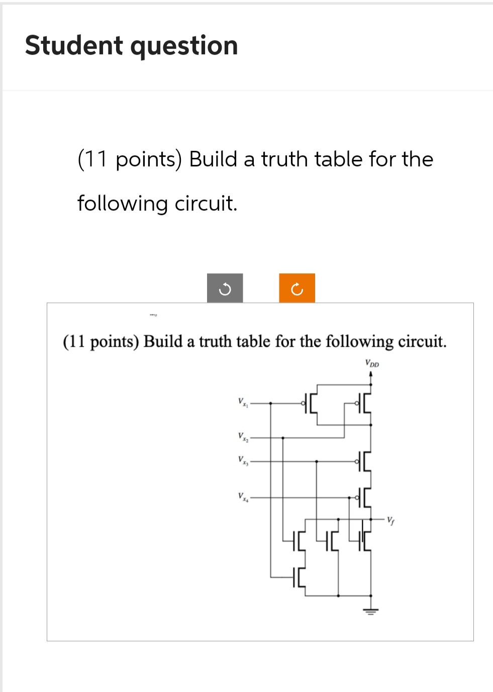 Solved Student question(11 ﻿points) ﻿Build a truth table for | Chegg.com