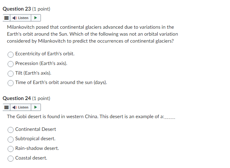 Solved Question 23 (1 ﻿point)Milankovitch posed that | Chegg.com
