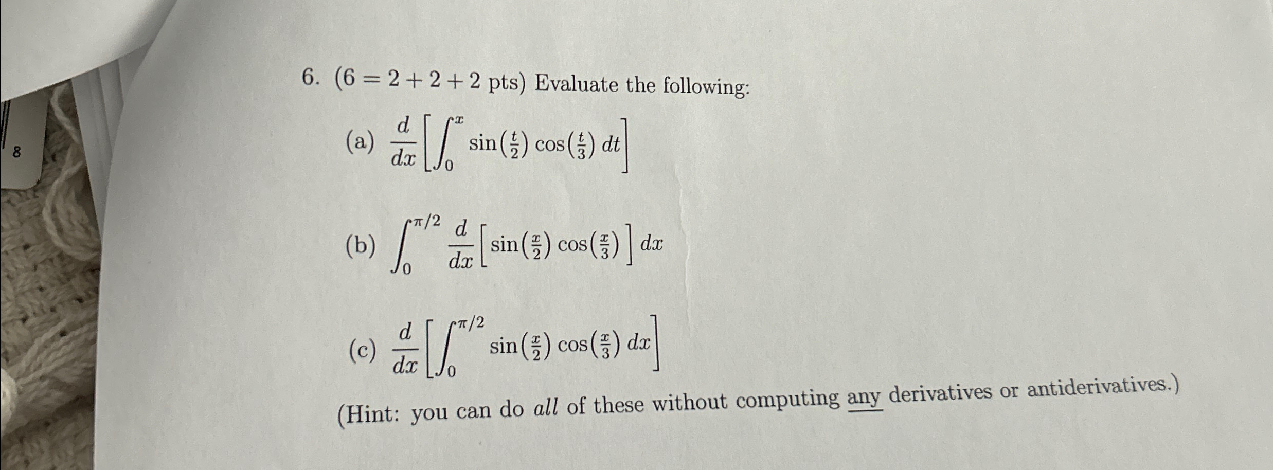 Solved )=(2+2+2pts ﻿Evaluate the | Chegg.com